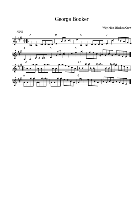 Wily Milo - George Booker Sheet Music - Blackest Crow printable pdf ...