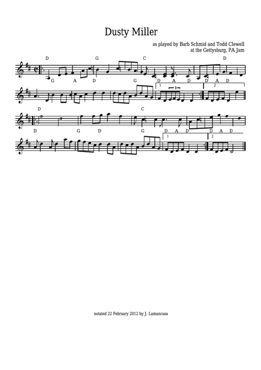 Dusty Miller Sheet Music printable pdf download