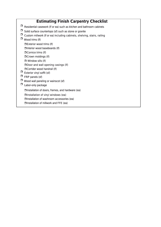 Estimating Finish Carpentry Home Building Checklist Template printable ...