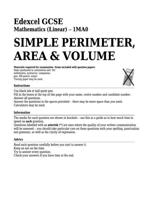 Edexcel Gcse Mathematics (Linear) - Simple Perimeter, Area & Volume ... Edexcel Gcse Mathematics (Linear) - Simple Perimeter, Area & Volume ...