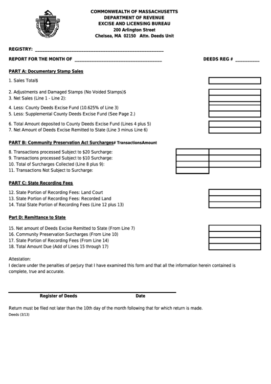 Fillable Deeds Return - Massachusetts Department Of Revenue printable ...