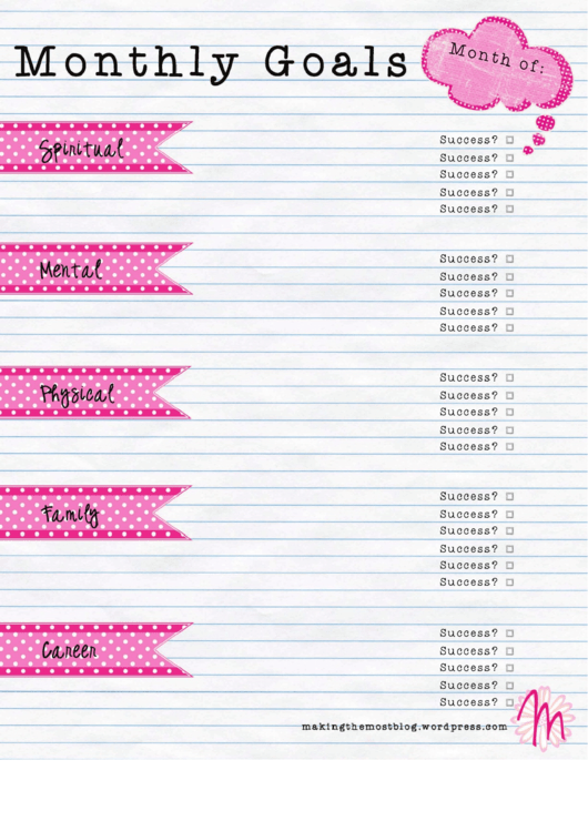 Monthly Goals Template printable pdf download