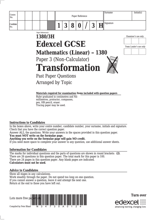 Edexcel Gcse Mathematics (Linear) - Transformation printable pdf download Edexcel Gcse Mathematics (Linear) - Transformation printable pdf download