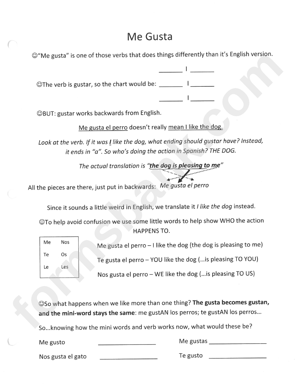 Me Gusta Worksheet Template printable pdf download