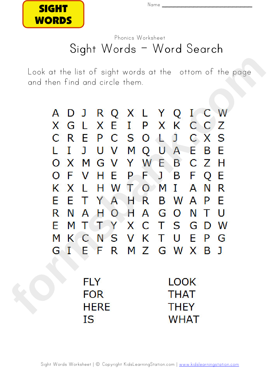 Sight Words-Work Search Puzzle Template printable pdf download