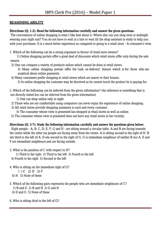 Ibps Clerk Exam Template With Answers printable pdf download