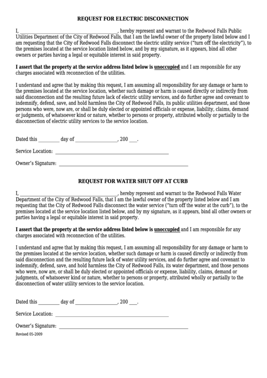 Request For Electric Disconnection - Redwood Falls Public Utilities ...
