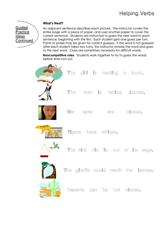 Guided Practice Ideas Continued Helping Verbs Worksheet printable pdf ...