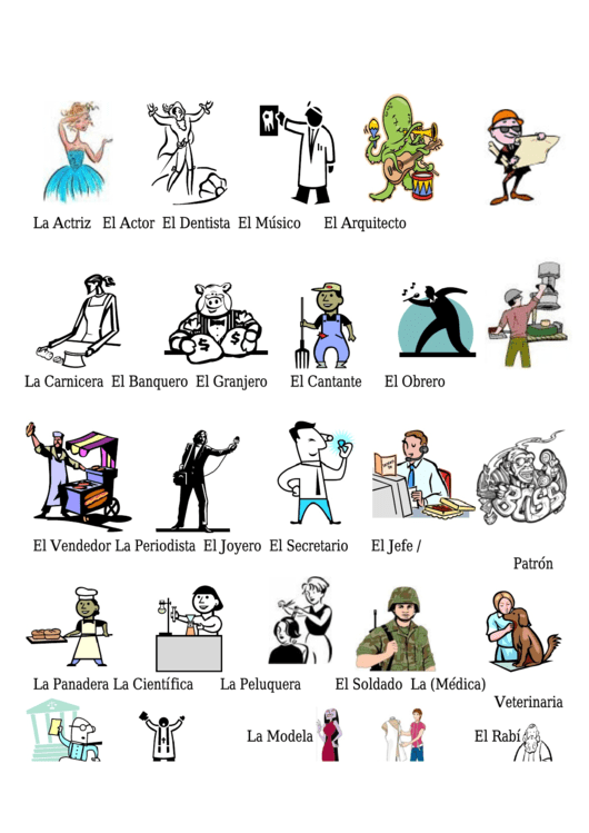 Les Profesiones Colored Spanish Flashcard Template Set printable pdf ...