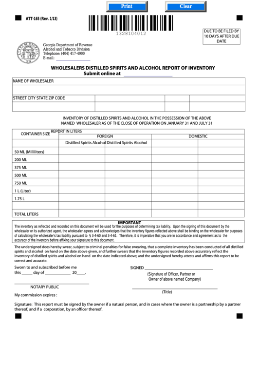 Fillable Form Att-16 - Wholesalers Distilled Spirits And Alcohol Report ...