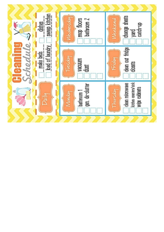 8x10 Inch Weekly Cleaning Schedule - Yellow/orange printable pdf download