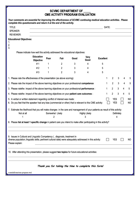 Cme Activity Program Evaluation printable pdf download