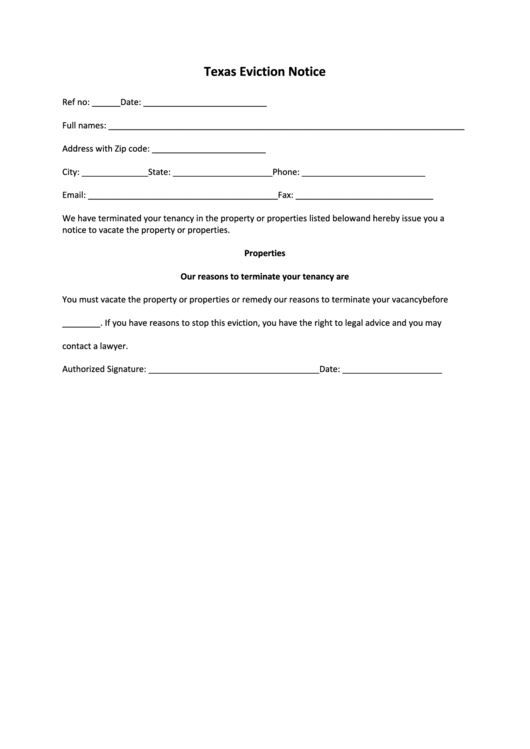 Texas Eviction Notice Form Printable Pdf Download