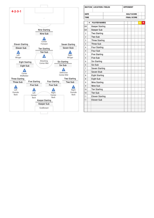 Fillable Soccer Style Lineup Sheet printable pdf download
