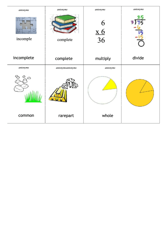 Antonyms Word Cards Template - With Pictures printable pdf download