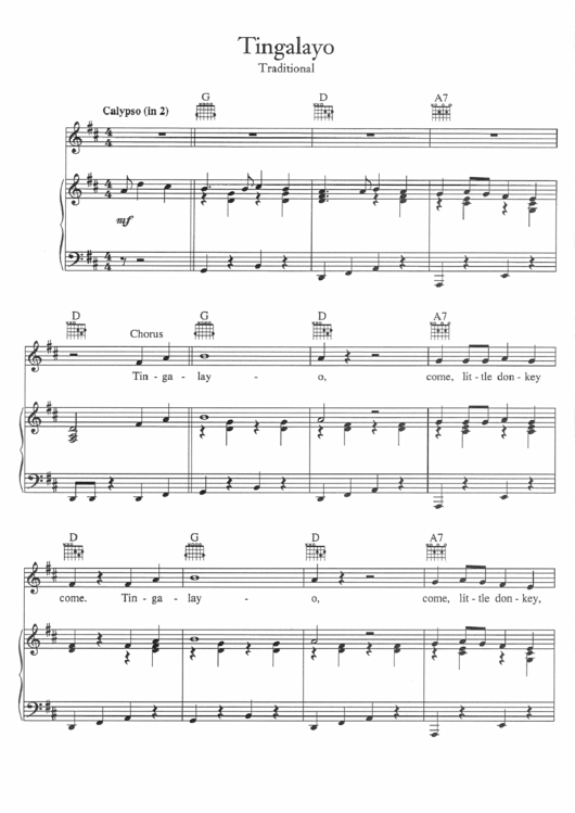 Tingalayo Sheet Music printable pdf download