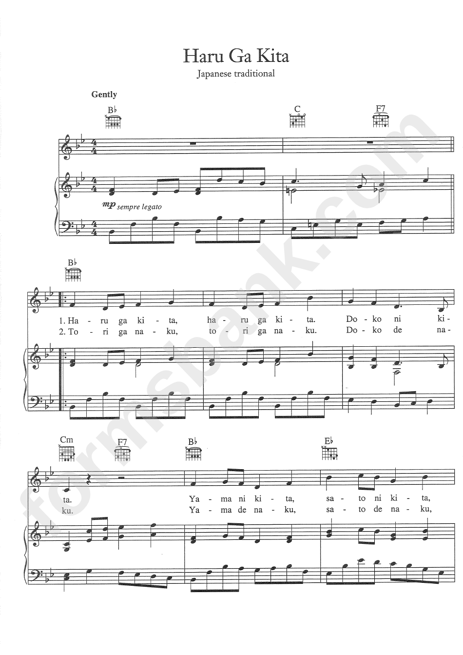 Haru Ga Kita Japanese Traditional Sheet Music printable pdf download