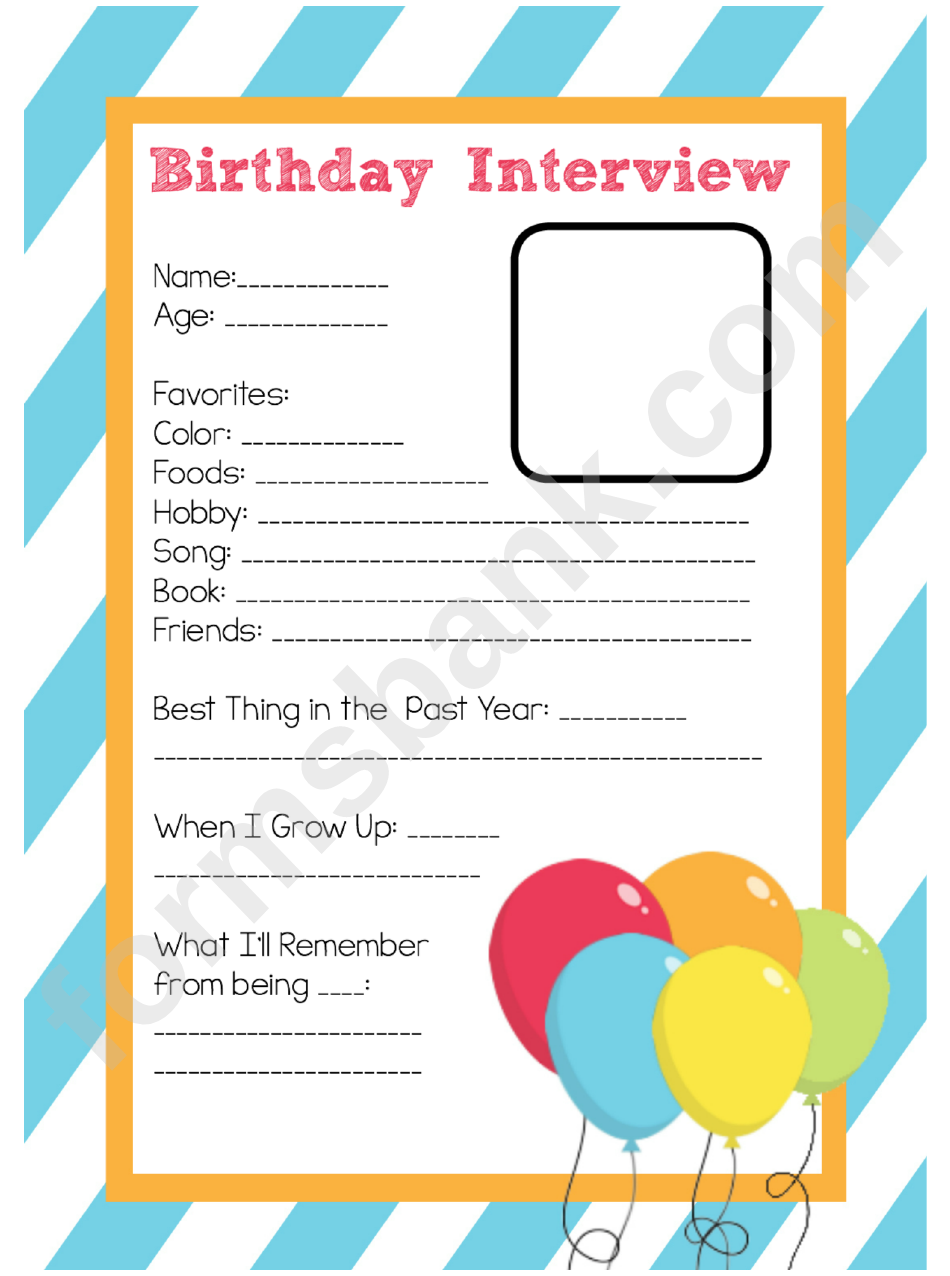 Balloons Birthday Interview Template printable pdf download