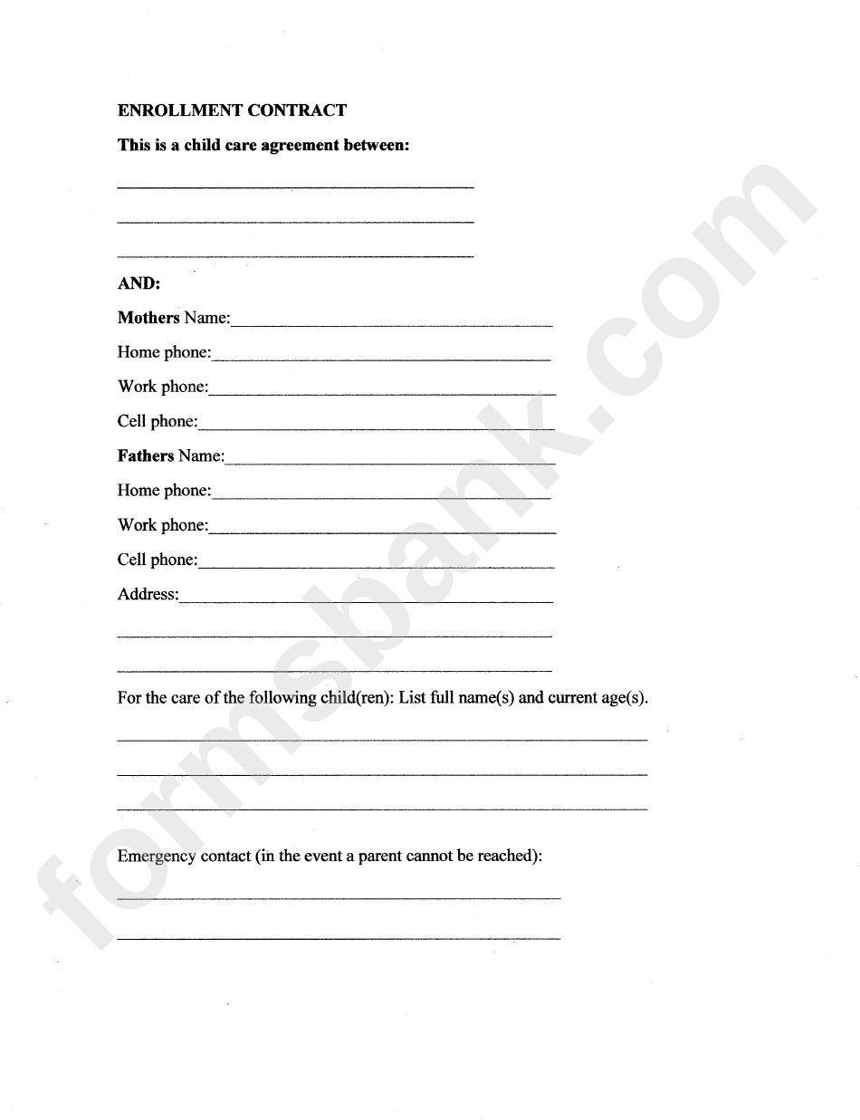 Enrollment Contract Template printable pdf download