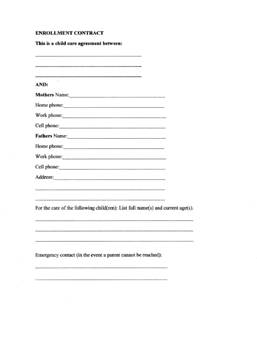Enrollment Contract Template printable pdf download