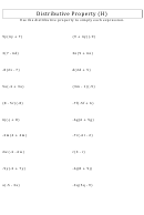 Distributive Property Simplifying Numerical Expressions Worksheet With ...