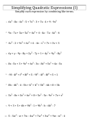 Simplifying Quadratic Expressions Worksheet With Answers printable pdf ...