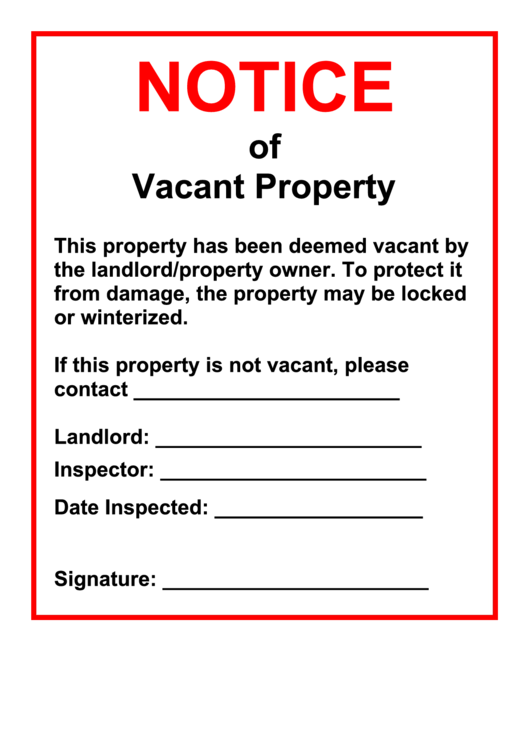 Vacant Property Sign printable pdf download
