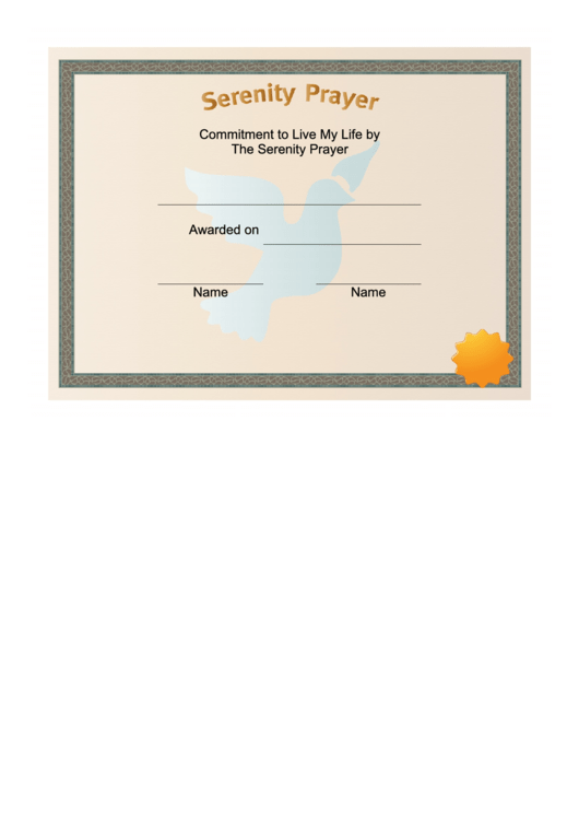 Serenity Prayer Certificate printable pdf download