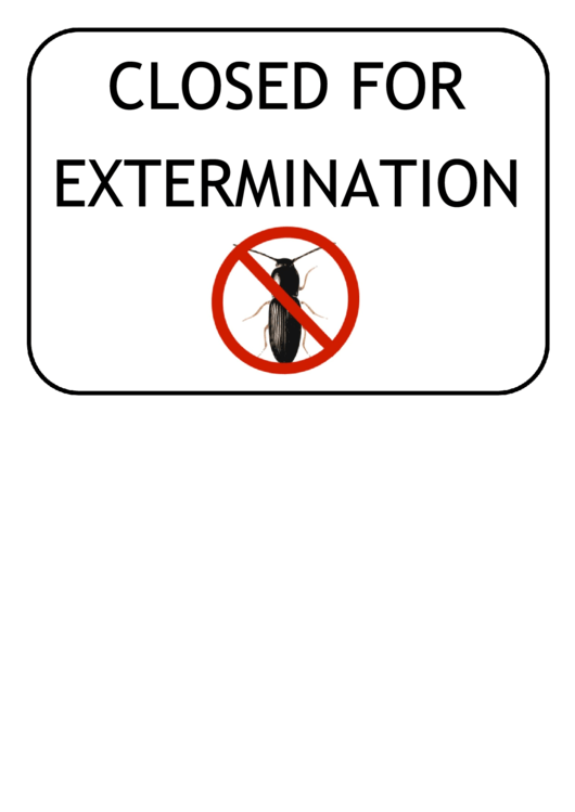 Closed For Pest Extermination Sign printable pdf download