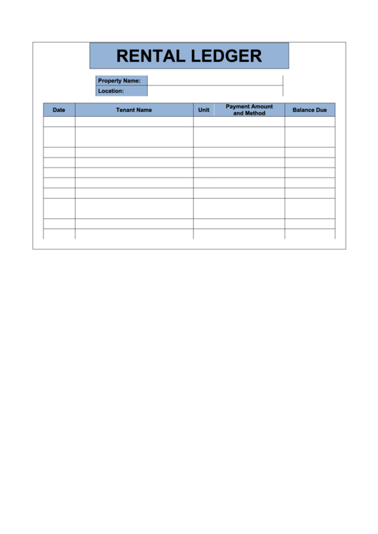 Rental Ledger Form Blue Printable Pdf Download