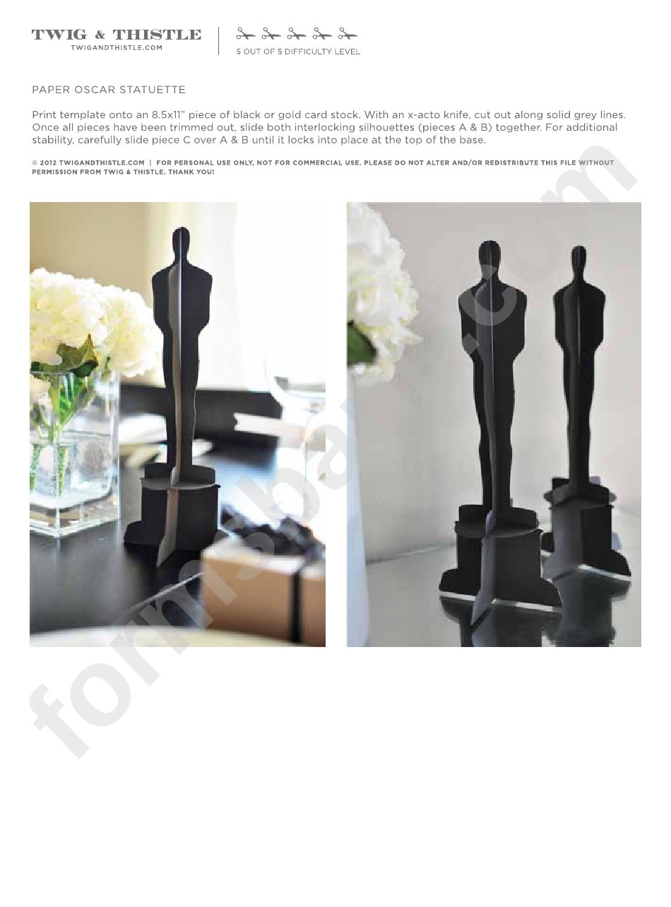 Oscar Trophy Figurine Template printable pdf download