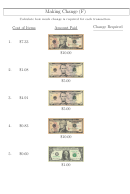 Making Change (F) Subtraction Worksheet With Answers printable pdf download