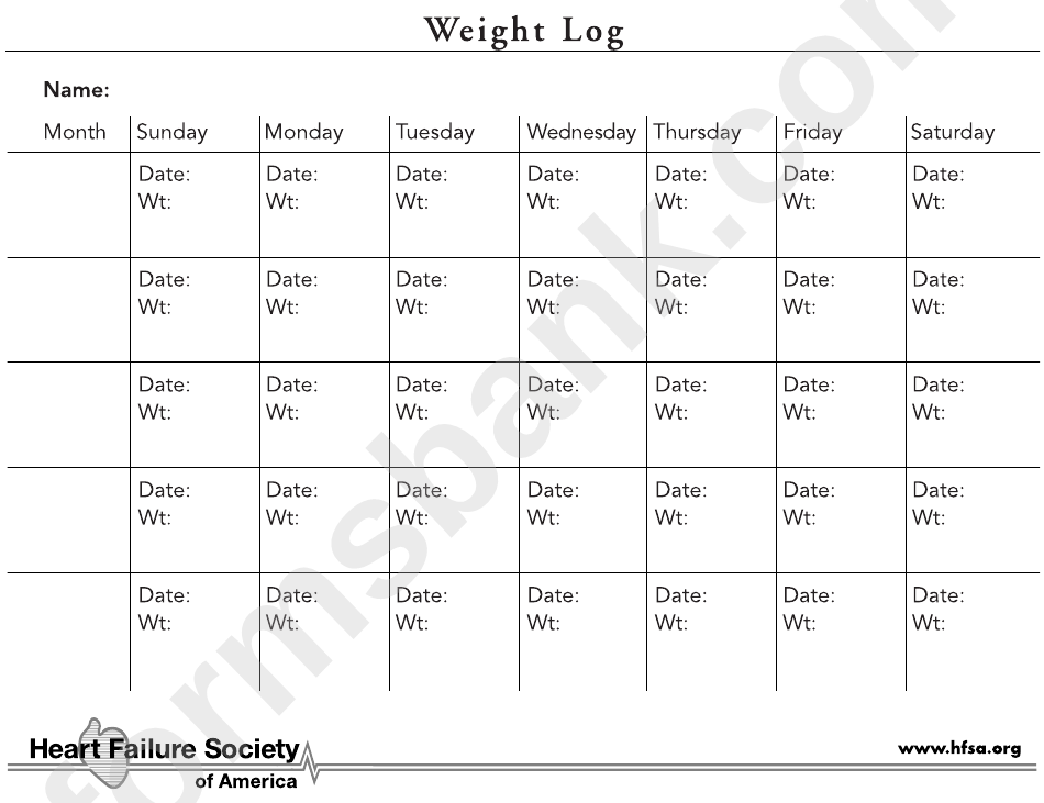 Weight Log For Monitoring Your Weight With Heart Failure Printable Pdf