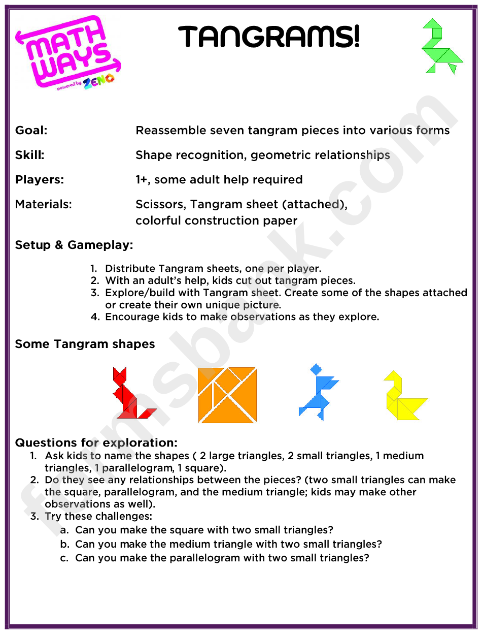 Tangrams Template printable pdf download