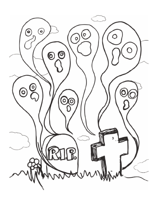 Ghosts Graveyard Coloring Page printable pdf download