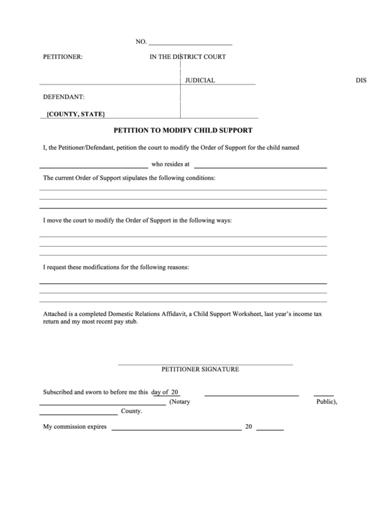 Petition To Modify Child Support Printable Pdf Download