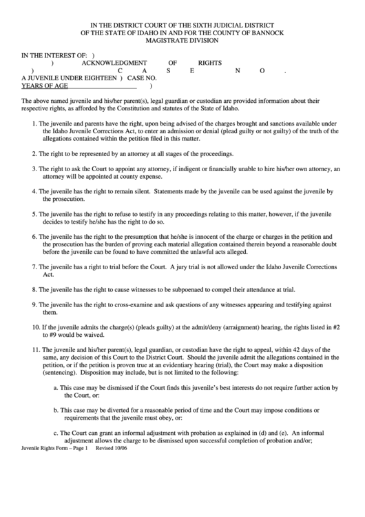 Acknowledgment Of Rights printable pdf download