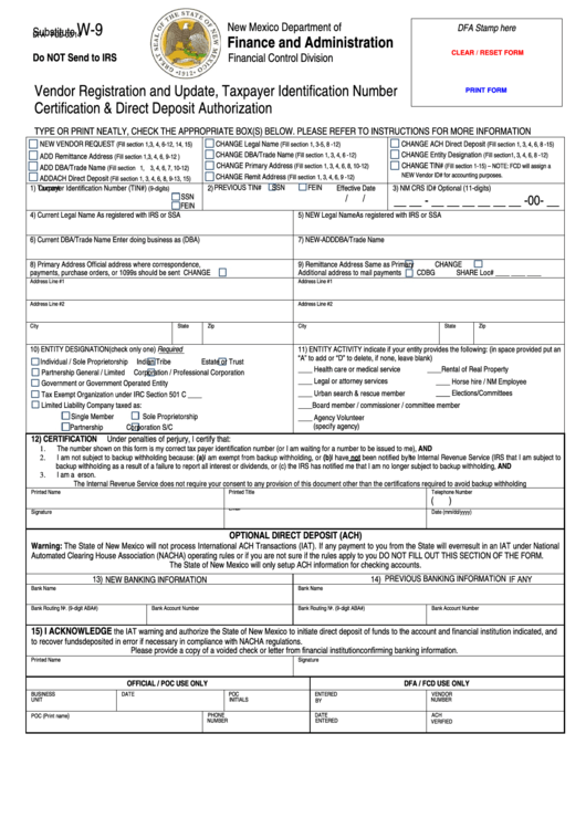 Fillable Form Substitute W 9 Vendor Registration And Update Taxpayer