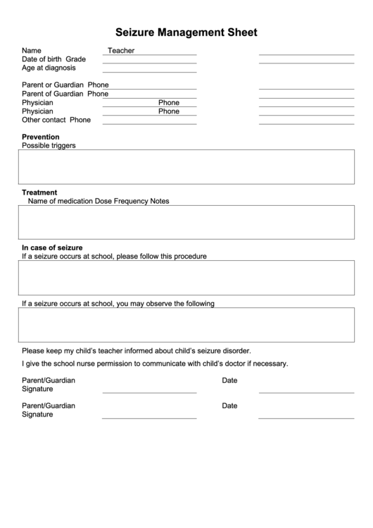 Seizure Management Sheet printable pdf download