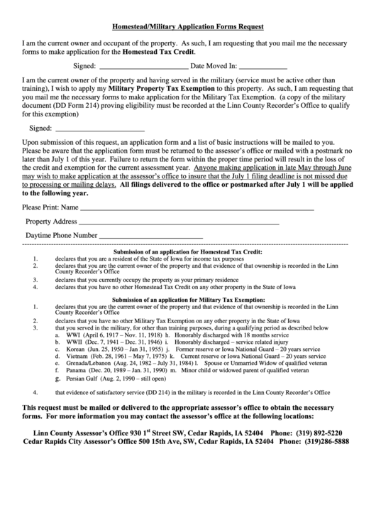 Homestead Military Application Forms Request printable pdf download