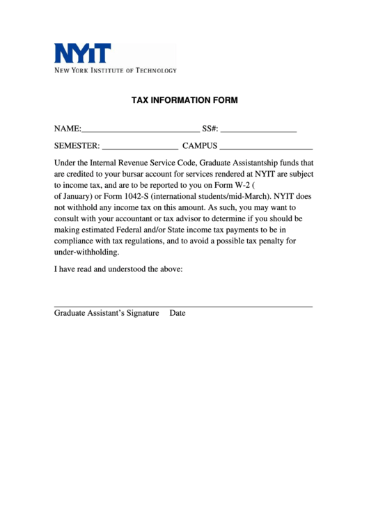 Nyit Tax Information Form printable pdf download