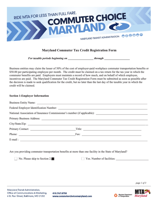 Maryland Commuter Tax Credit Registration Form - Commuter Choice ...