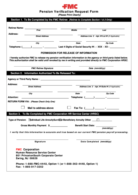 Pension Verification Request Form Printable Pdf Download