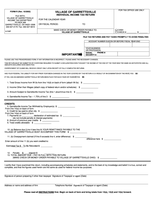 Individual Income Tax Return printable pdf download