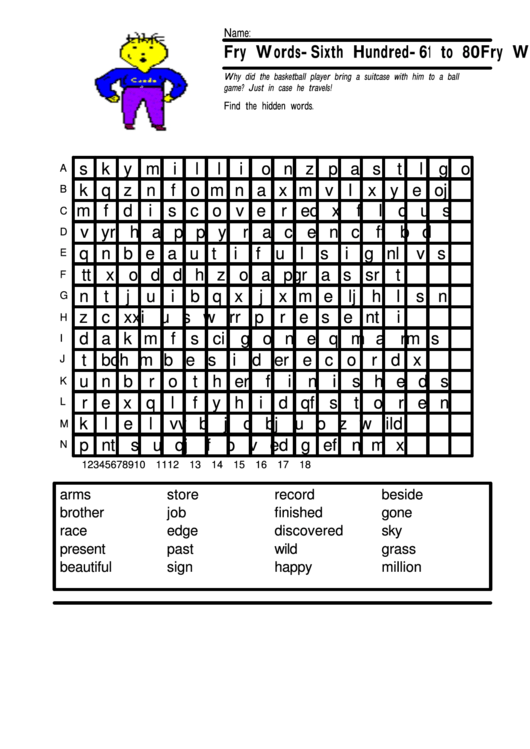 Fry Words List - Ninth Hundred - 61 To 80 printable pdf download