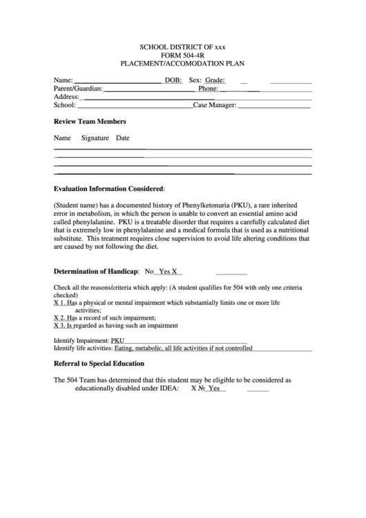 Printable 504 Plan Template Pdf Customize And Print
