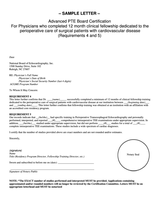 Sample Advanced Pte Board Certification Letter Template Printable Pdf