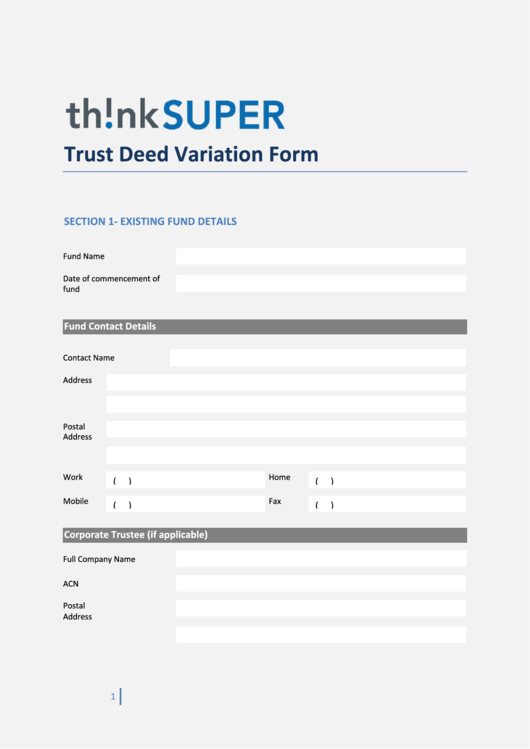 Trust Deed Variation Form printable pdf download
