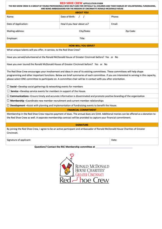 Red Shoe Crew Application Form printable pdf download