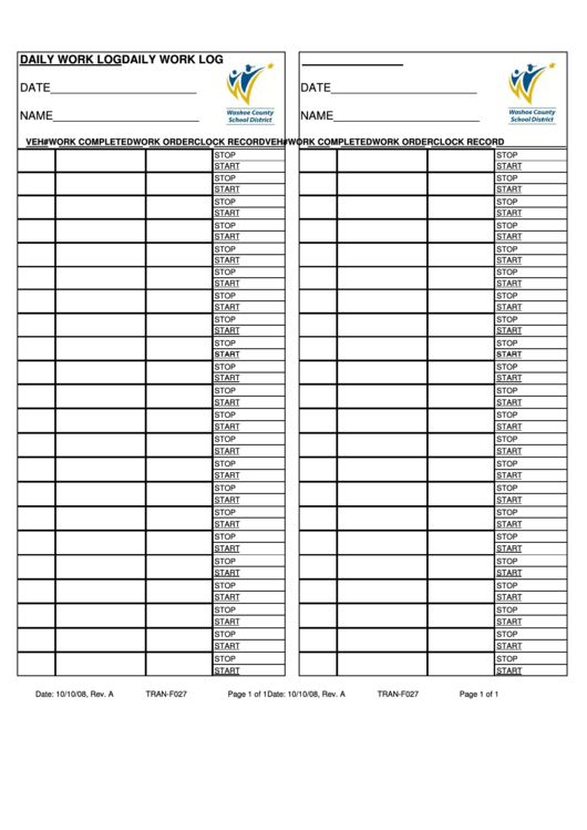 Top 9 Daily Work Log Free To Download In PDF Format